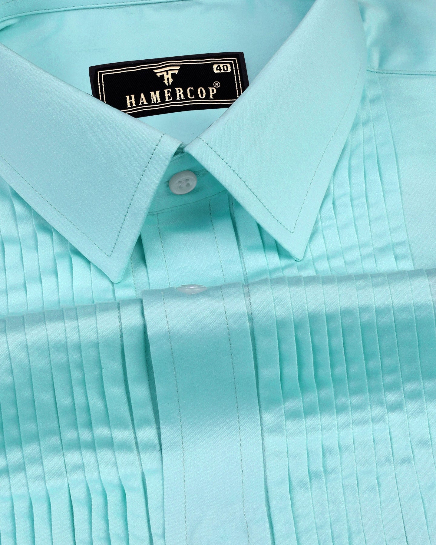 Aqua Blue Soft Touch Satin Designer Tuxedo Shirt – hamercopglobal
