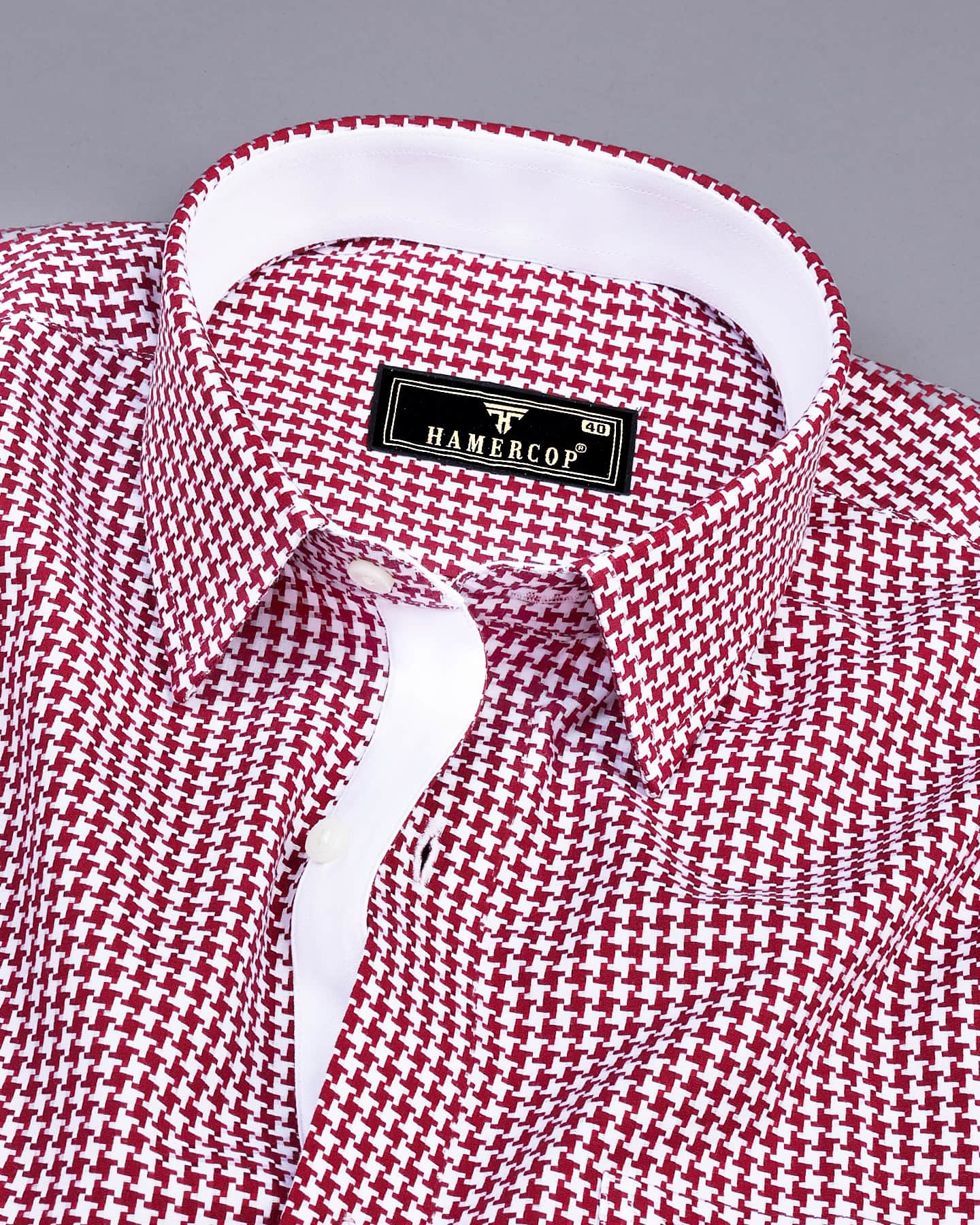 Inox Blood Red Houndstooth Dobby Giza Cotton Designer Shirt ...