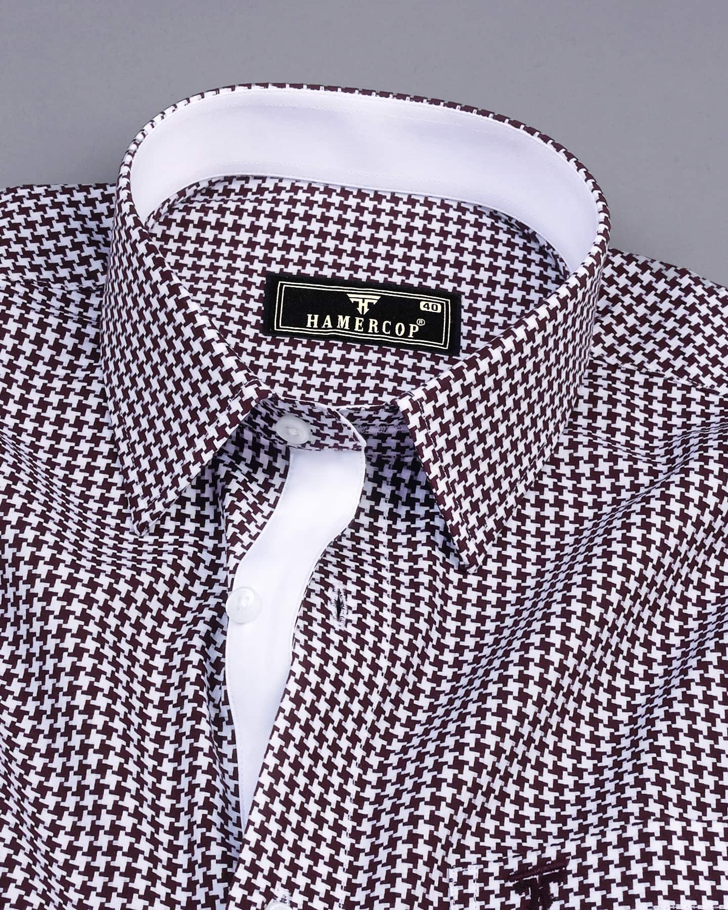 Inox Burgundy Houndstooth Dobby Giza Cotton Designer Shirt – hamercopglobal