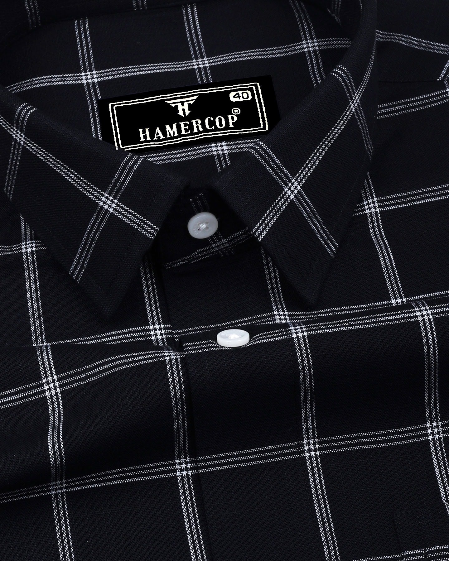 Derowin Black With Gray Check Linen Cotton Shirt – hamercopglobal