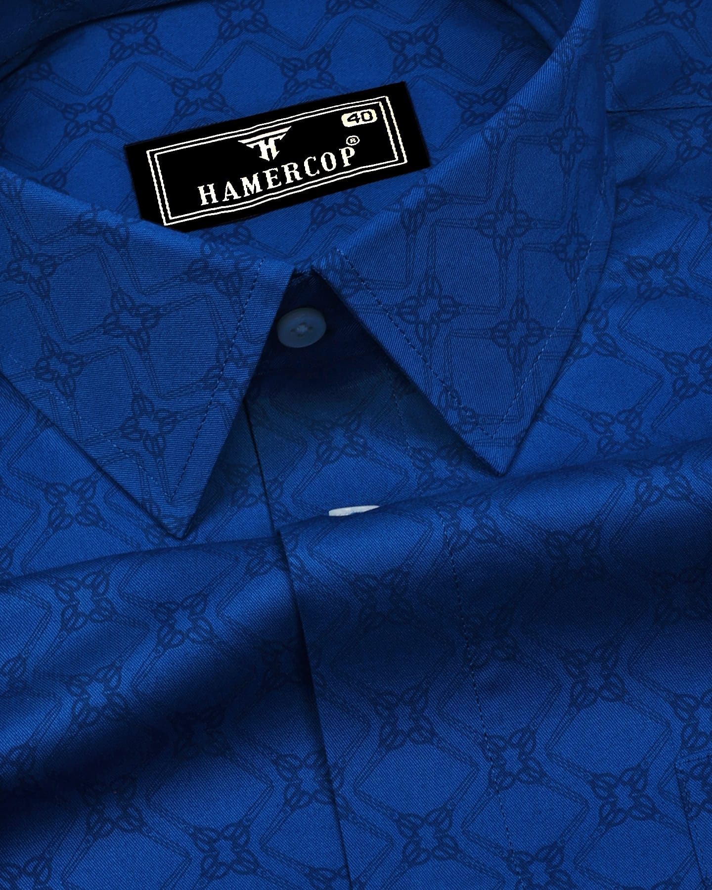 Sapphire Blue Square Printed Cotton Shirt – hamercopglobal