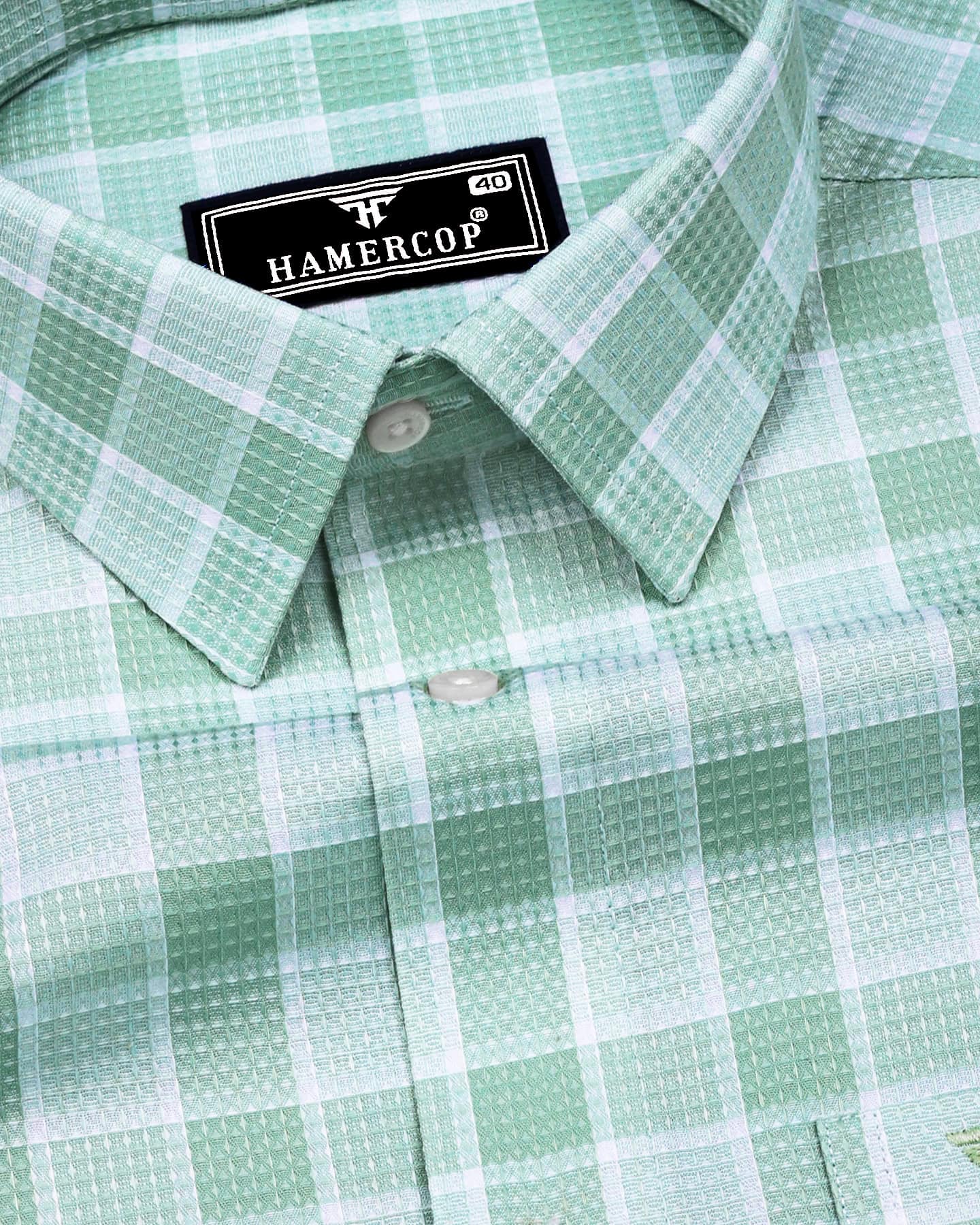 Obrov Green With White Waffle Dobby Check Shirt – hamercopglobal