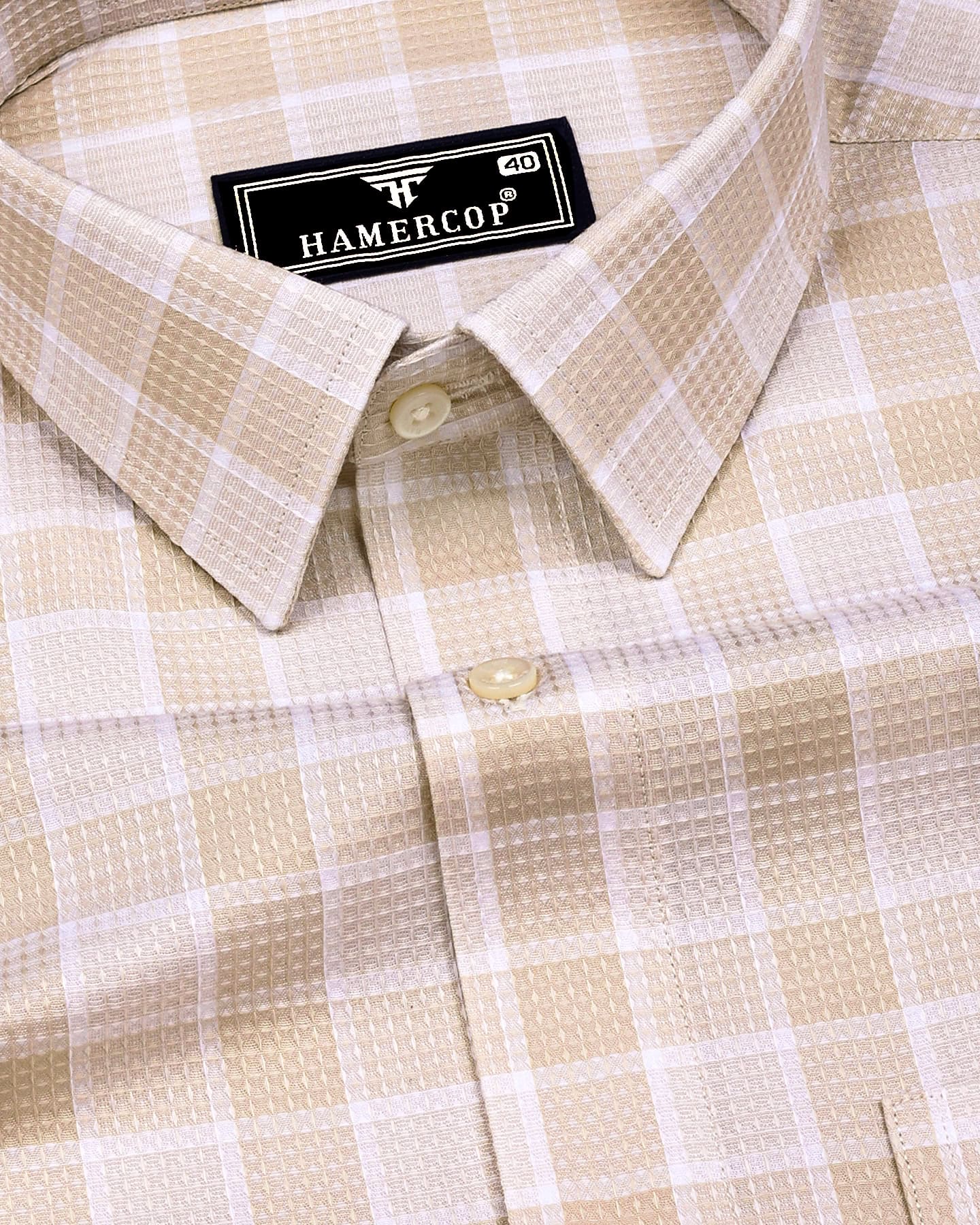 Obrov Cream With White Waffle Dobby Check Shirt – hamercopglobal