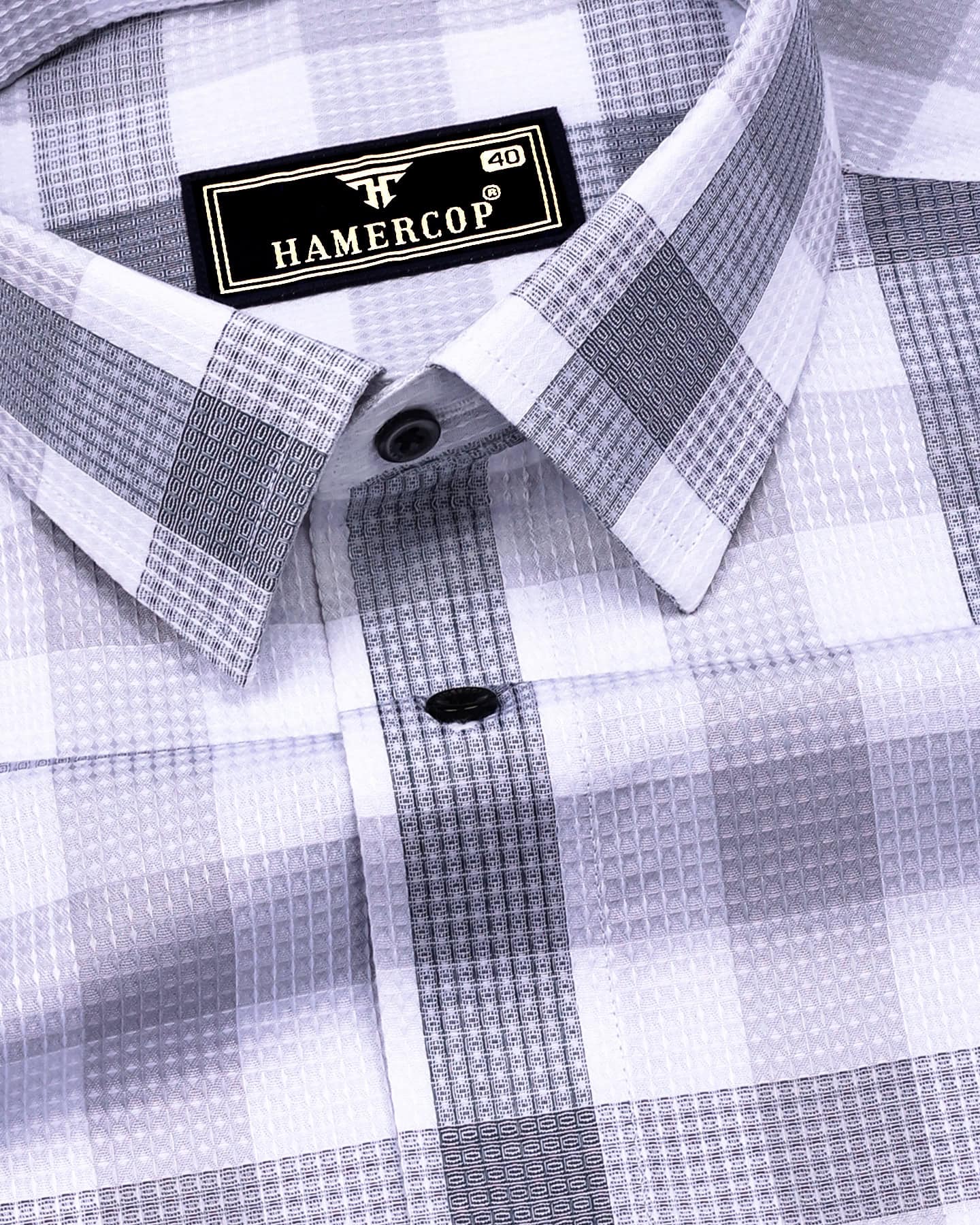 Resen Gray With White Waffle Dobby Check Shirt – hamercopglobal