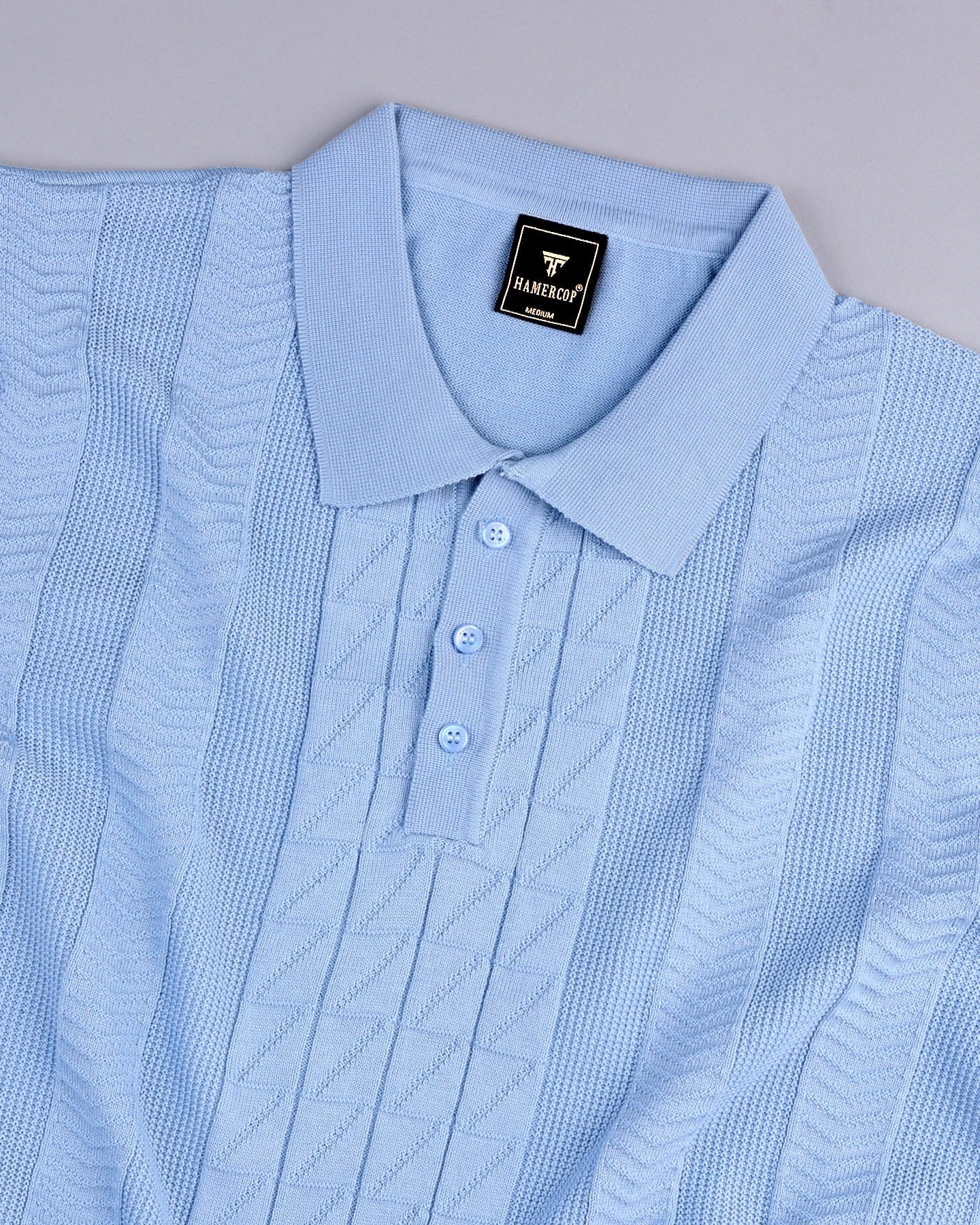Wonder Ice Blue Knitted Cotton Polo T-Shirt – hamercopglobal