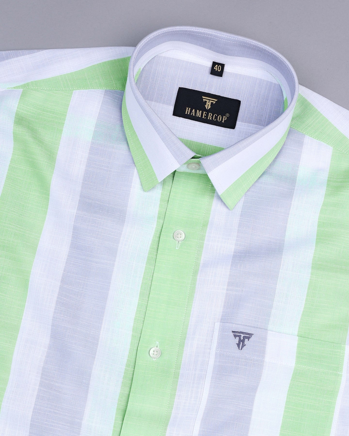 CozmoG With Gray And Green Broad Stripe Linen Cotton Shirt – hamercopglobal