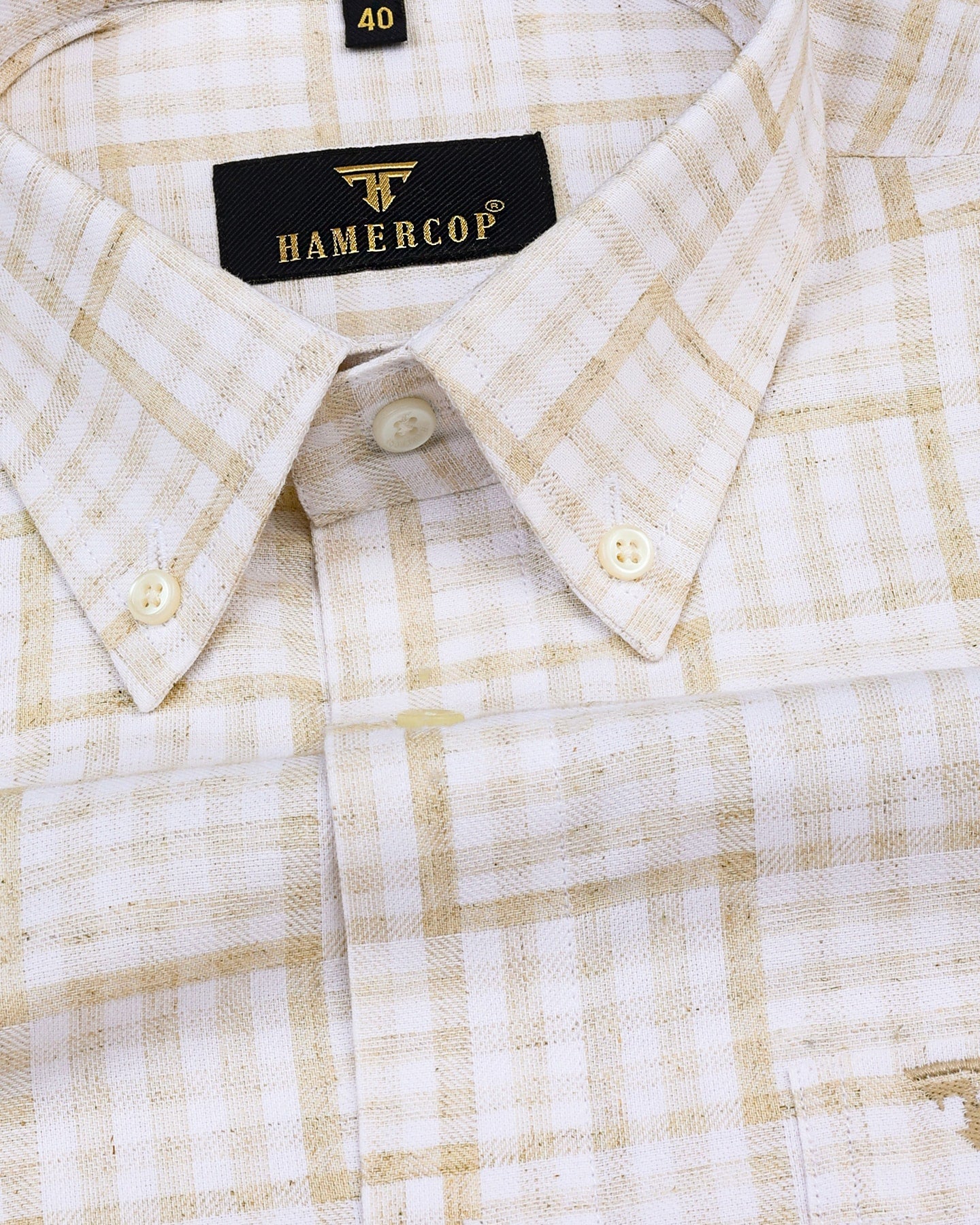 Waffle Cream With White Dobby Twill Check Cotton Shirt – hamercopglobal