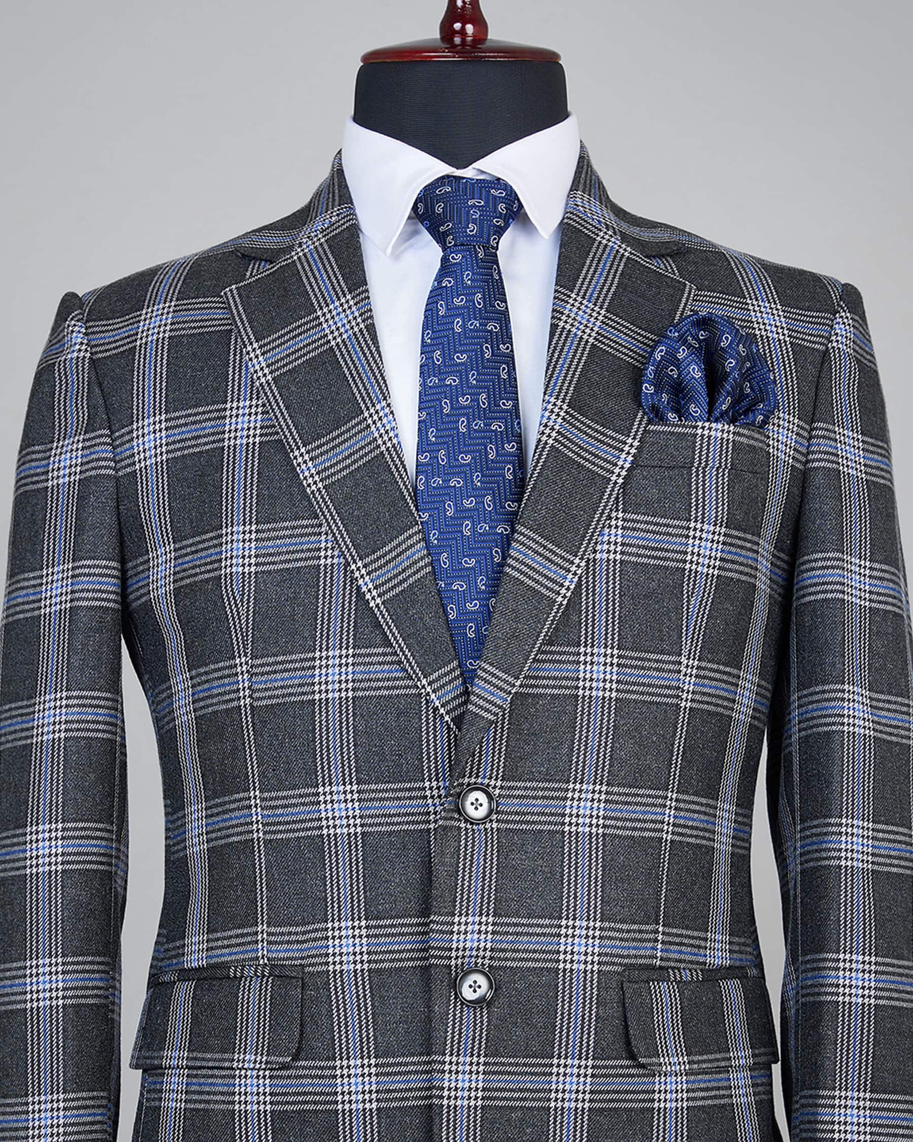 Lush Grey With Blue Windowpane Wool Rich Blazer – hamercopglobal
