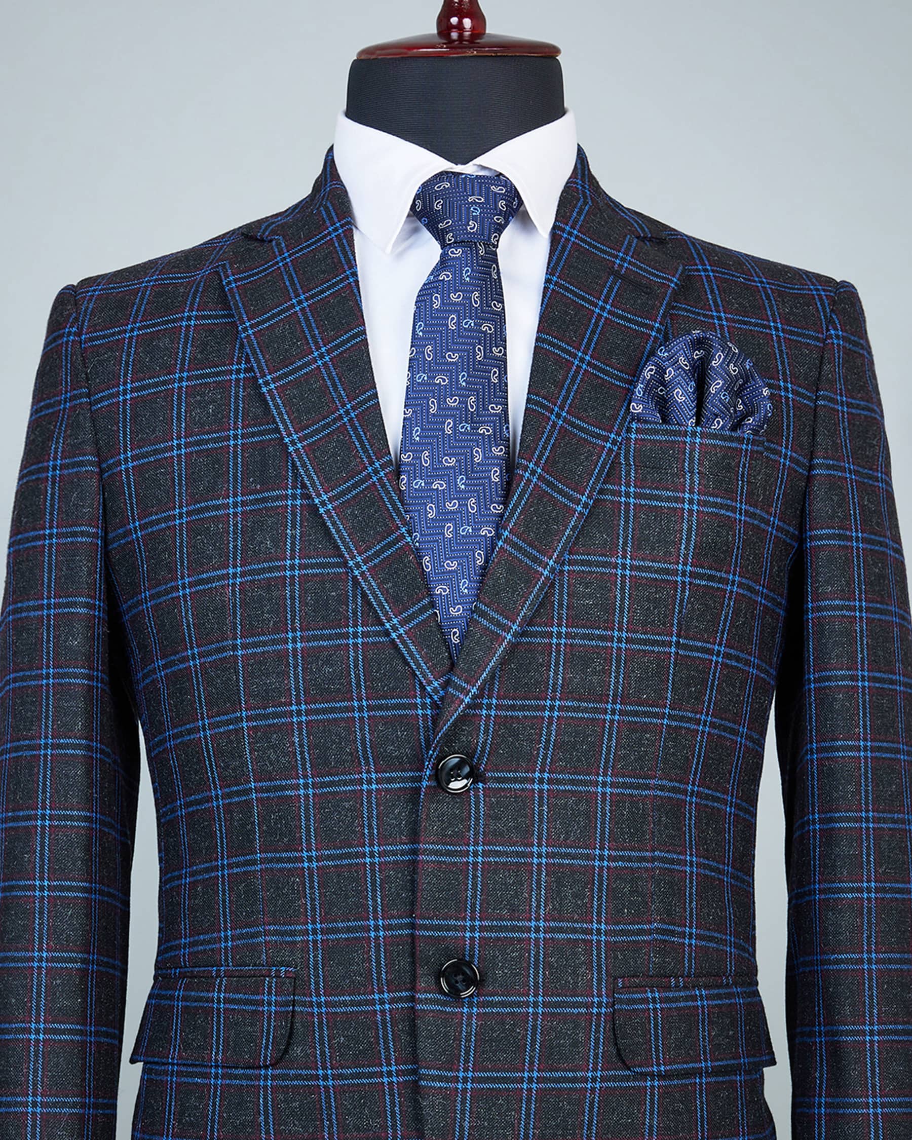 Jet Black Windowpane Blue Checkered Wool Rich Blazer – hamercopglobal