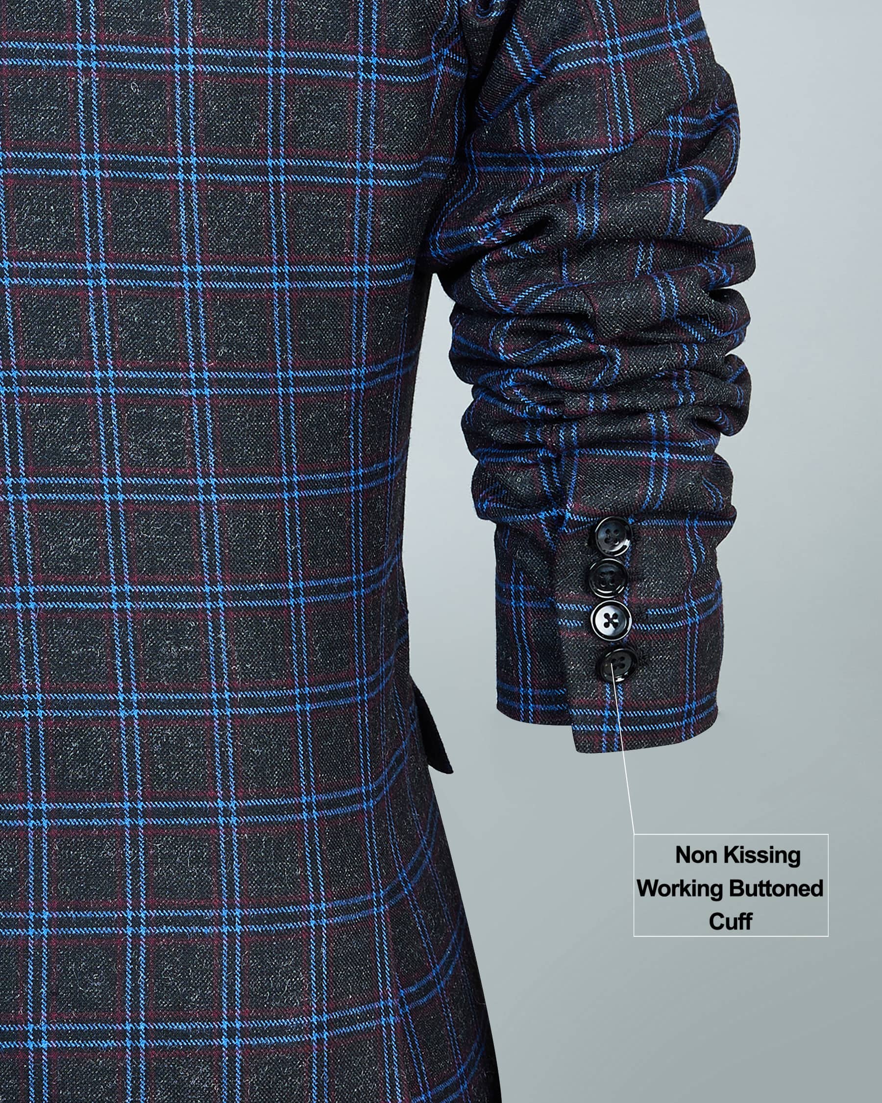 Jet Black Windowpane Blue Checkered Wool Rich Blazer – hamercopglobal